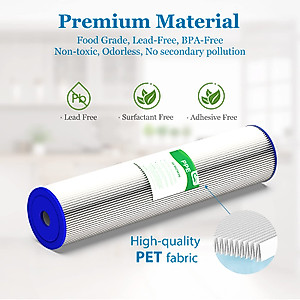 VEGEBE 20 Micron 20-Inch Whole House Water Filter Replacement Cartridge, Pleated Sediment Water Filters 4.5" x 20" for Well Water, Compatible with ECP5-20BB, R30-20BB, S1-20BB, SPC-45-2020, 2 Pack