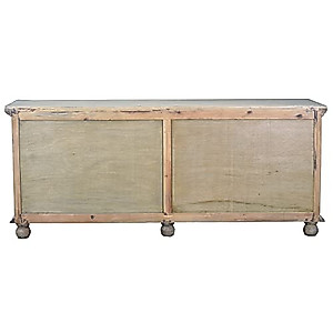 Sunset Trading Cottage Clover Glass Door Credenza Solid Wood Display Cabinet | Fully Assembled Sideboard Buffet Server, 87" Wide, Distressed Driftwood Brown