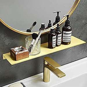 LAIGOO 2 Pcs Gold Floating Shelves for Wall Organizer, Makeup Organizer Wall Mount Bathroom Wall Shelves Countertop Organizer, Display Ledge Shelves, Space Aluminum, Shower Shelf (19.68+19.68 Inch)