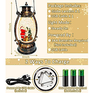 TURNMEON Lighted Christmas Snow Globe Lantern, Santa Claus Xmas Tree Timer Musical Christmas Decoration Gift USB or Battery Operated LED Water Glittering 8 Music Playing Christmas Decor Home Indoor