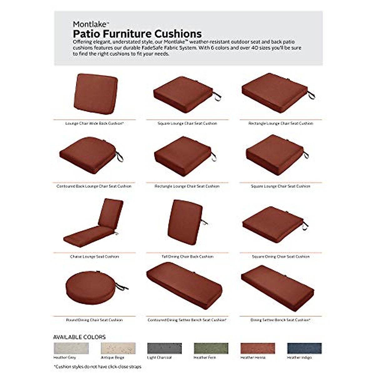 Classic Accessories Montlake FadeSafe Water-Resistant 48 x 18 x 3 Inch Outdoor Bench/Settee Cushion, Patio Furniture Swing Cushion, Heather Henna Red, Patio Loveseat Cushion