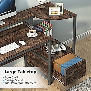 Tribesigns Computer Desk with Hutch and Storage Shelves, 63” Industrial Home Office Desk with Monitor Stand File Drawer Writing Table Workstation for Home Office (Rustic Brown)