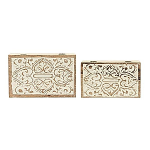 Creative Co-Op Handcarved & Whitewashed Mango Wood Boxes (Set of 2 Sizes) Misc Non-Food Storage, White, 2 Count