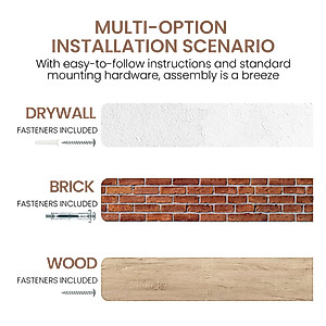 Fun Memories 36 Inch Floating Shelves Set of 2, 9.3" Deep Solid Elm Wood Floating Display Shelves, Wall Decor Shelves with Invisible Heavy-Duty Metal Bracket for Living Room Bedroom Kitchen, Natural