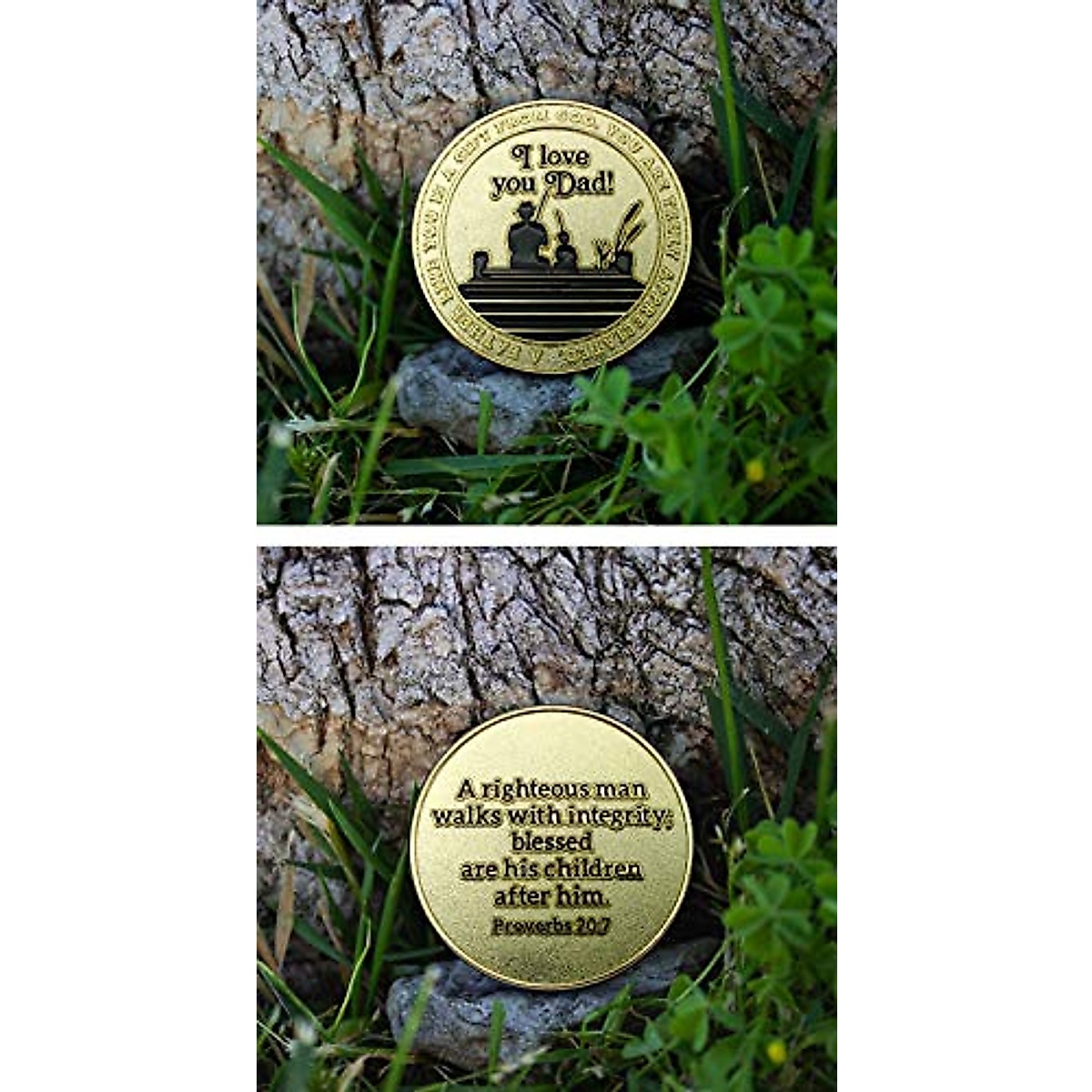 Father's Coin, I Love You Dad Token of Appreciation, Gold-Color Plated Challenge Coin, Proverbs 20:7, Man of God, Unique Gift Idea for Dads & Grandfathers, from Daughter, Sons or Wife