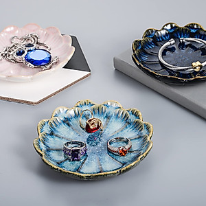 BTOYM Jewelry Dish, Ring Holder Dish Ceramic Jewelry Tray Lotus Leaf Trinket Dish Small Decorative Trinket Dish Plates Little Dishes Key Bowl Trinket Tray for Vanity & Dresser