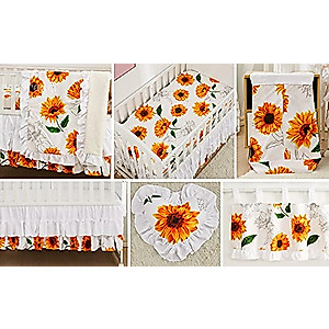 Brandream Nursery Bedding Farmhouse Floral Baby Bedding Yellow White Crib Blanket Set Sunflower Girls Boho Fitted Sheet,6 Piece