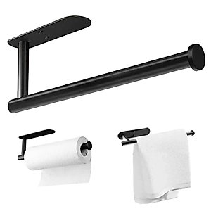 Paper Towel Holder, SUS304 Stainless Steel Paper Towel Holder Under Cabinet, Self Adhesive and Drilling for Kitchen, Counter, Cabinet, Bathroom