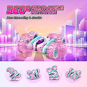 LET'S GO! RC Cars Toys for Girls Remote Control Stunt Car Outdoor Toy for 4 5 6 7 8 9 Year Old Girl Boys Kids Gifts Double Sided 4WD Race Car 360°Flip Birthday Gift for Girls Boys Kid Age 8-12