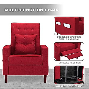 XSPRACER Push Back Recliner Chair, Lounge Chair for Bedroom, Living Room Chair, Linen, Red, Single One