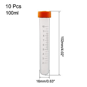 uxcell 10 Pcs 10ml Plastic Centrifuge Tubes with Screw-on Cap, Polypropylene Graduated Micro Centrifuge Tube, Round Bottom, Orange, Storage Container for Beads Sample Lab