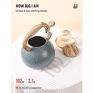 Tea Kettle, BELANKO 102 OZ / 3 Liter Whistling Tea Kettle, Tea Pots for Stove Top Food Grade Stainless Steel with Wood Pattern Handle, Loud Whistle Kettle for Tea, Coffee, Water, Milk - Black Green