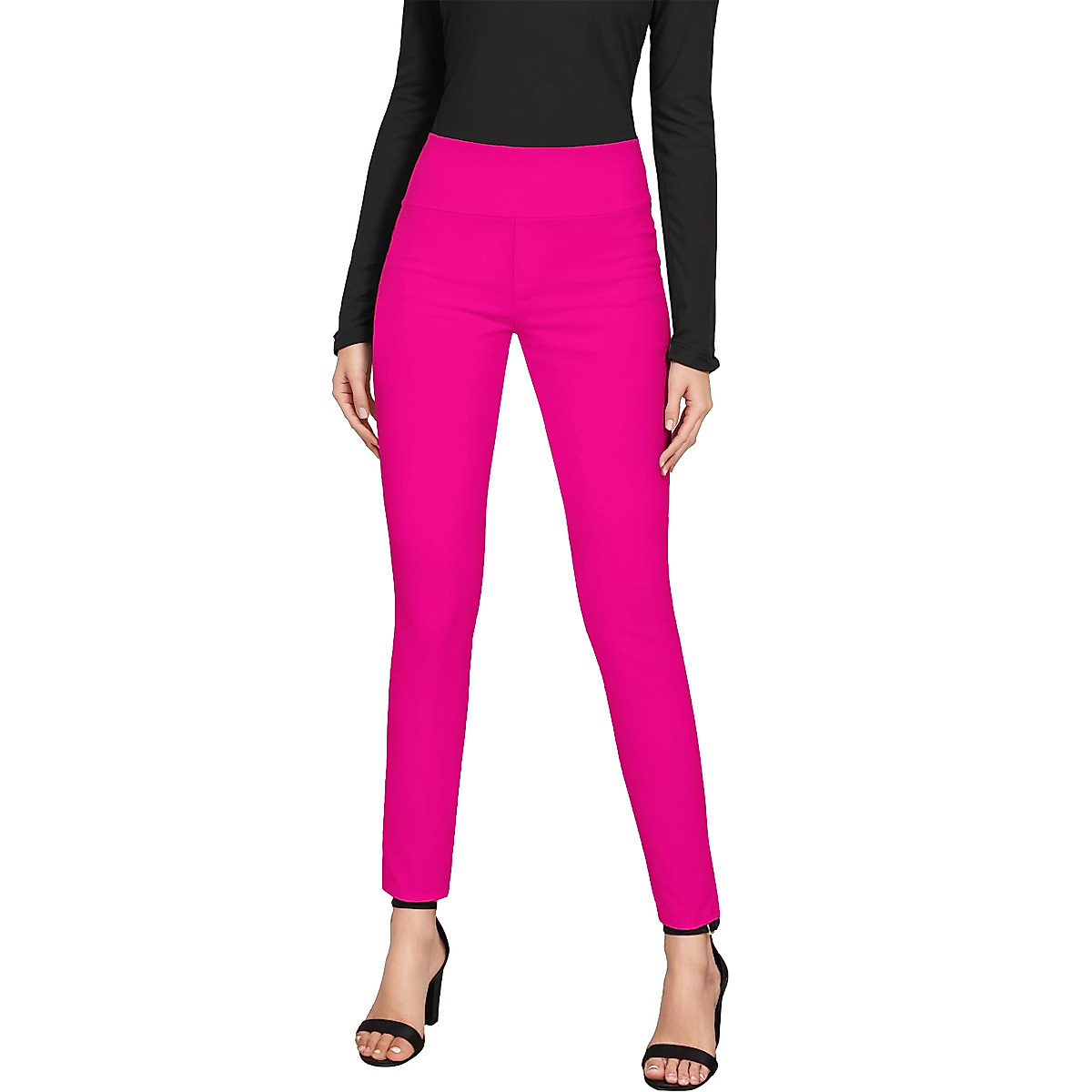 Hybrid & Company Super Comfy Stretch with Full Elastic Waist Pull On Hot Pink Millennium Twill Pant KP44972 Neon Pink S