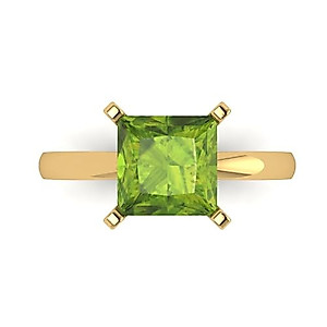 Clara Pucci 3.0 ct Princess Cut Solitaire Natural Peridot Engagement Wedding Bridal Promise Anniversary Ring 18K Yellow Gold Size 9.5