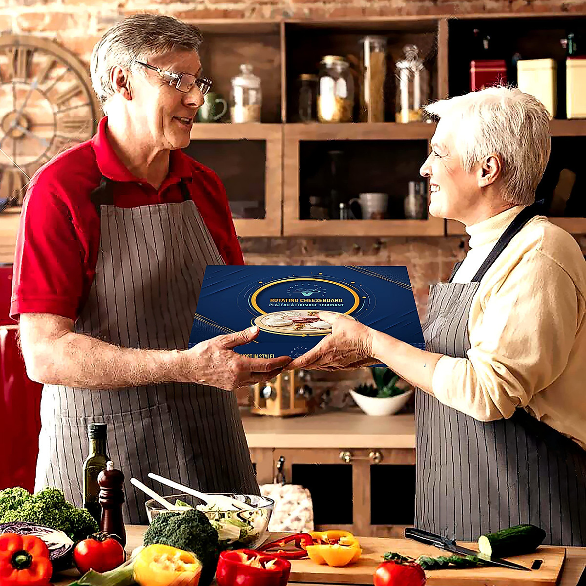 Lazy Susan Cheese Board with Cutlery Premium Bamboo Turntable Charcuterie Board - Unique Rotating Cheese Wine Pairing Platter Gift Set