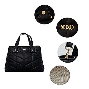 XOXO Women’s Black Chevron Vegan Leather Quilted Pattern Satchel Bag With Adjustable Strap