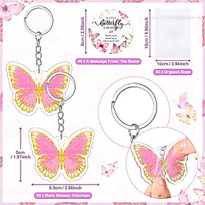 Tondiamo 50 Sets Pink Butterfly Theme Baby Shower Favors for Guest Includes 50 Butterfly Keychain 50 Pen 50 Thank You Cards and 50 Gift Bags for Baby Shower Gender Reveal Party Gifts