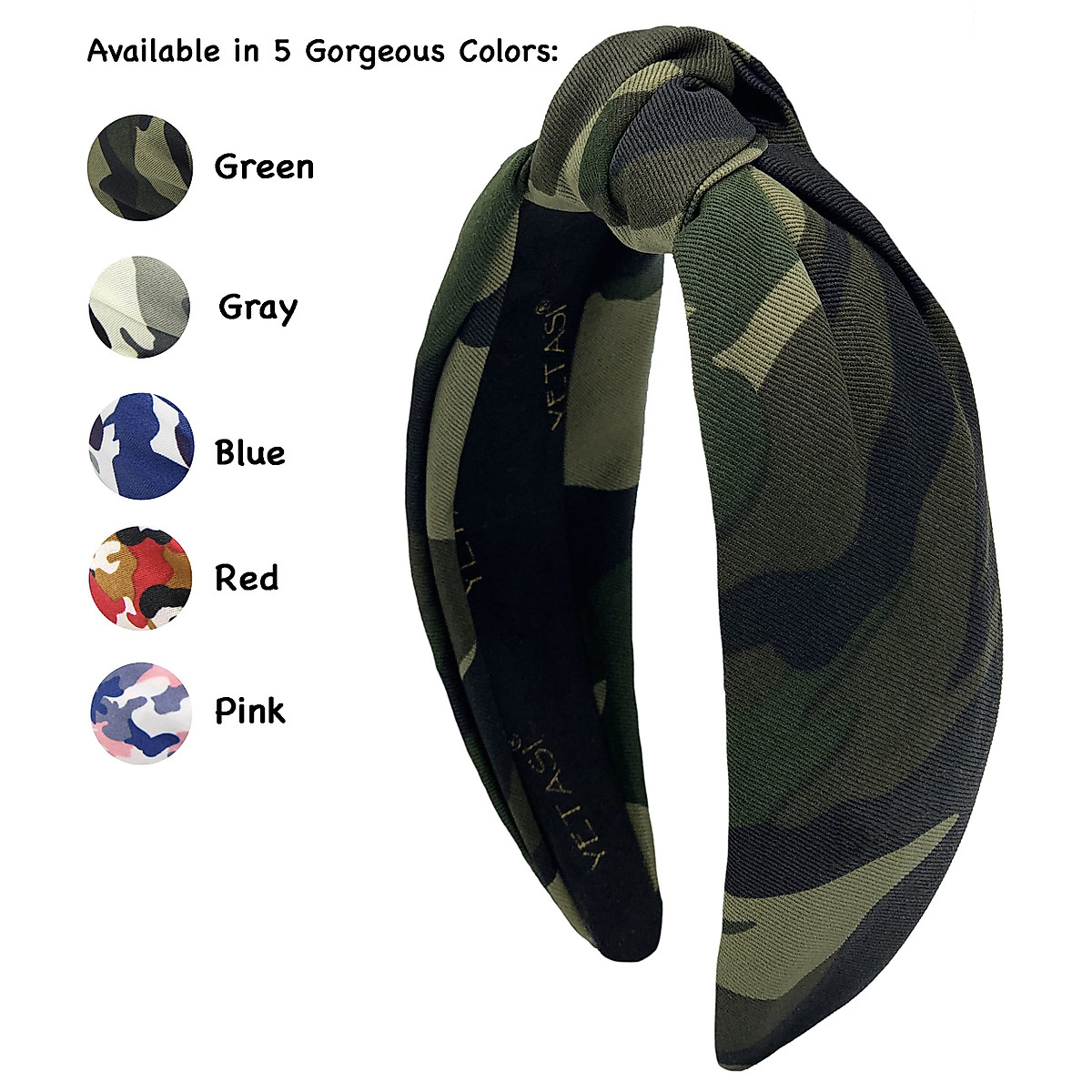 YETASI Headbands for Women Knotted Headband for Women Green Camo is Chic. Top Knot Headband Designer is Unique. Fashion Headbands with Knot Head band
