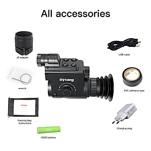 Sytong HT-77 1080P Digital Night Vision Scope Monocular Clip on Riflescope Built-in 940nm IR Illuminator for Hunting Farming night viewing 12mm lens 45mm adapter