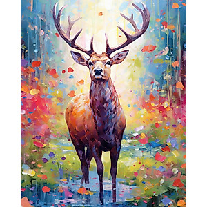 TISHIRON Paint by Numbers for Adults, Deer Oil Painting, Paint by Numbers for Beginners, Artistic Impasto Style Paint by Numbers Kit, DIY Oil Painting, Children's Crafts, 16x20 inch