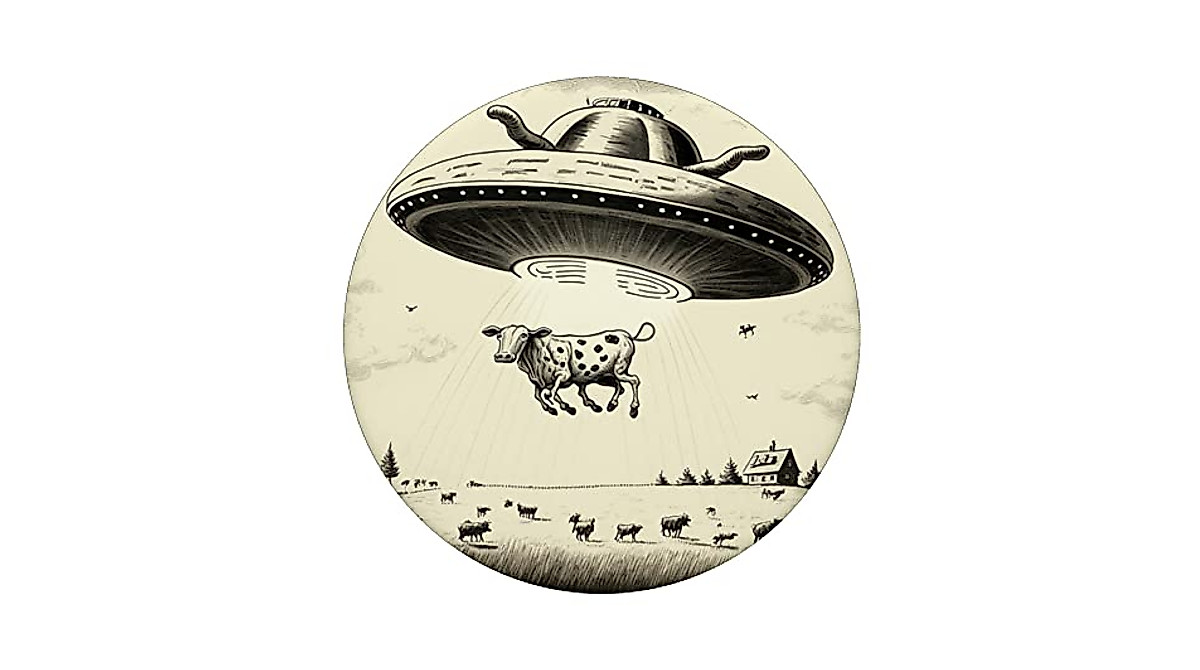Aliens Abducting Cow Swappable PopGrip - Fun UFO Gift