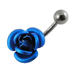 Light Blue Fancy Colorful Metal Rose 925 Sterling Silver with Stainless Steel Belly Button Navel Rings