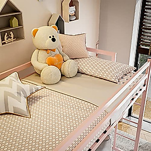 IKIFLY Junior Metal Twin Loft Bed Frame/Two Build-in Ladders & Safety Guard Rail - for Adults/Teens - Easy Assembly, Space-Saving Design - White