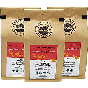 Organic Timor Roasted Whole Coffee Beans 12oz, Medium Roasted Coffee, Syrupy Notes, Dark chocolate, Roasted Fresh By Hand, Small Batches, Fair Trade, Perfectly Balanced Taste. (3 Pack)
