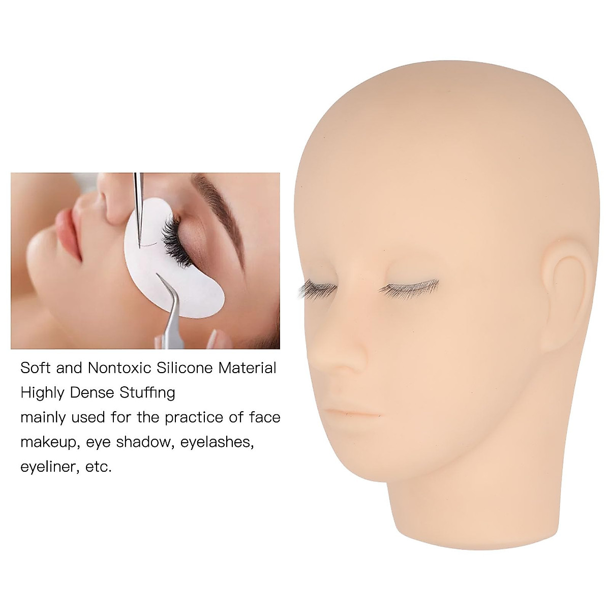 Eyelash Mannequin Head, Eyelash Extension Mannequin Head, 3 Layers Makeup Rubber Practice Head, Doll Head for Eyelash Extension