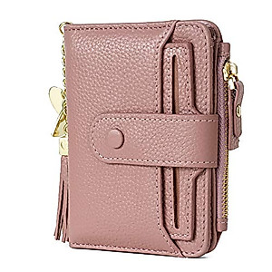 Women's RFID Mini Soft Leather Bifold Wallet with ID Window Card Sleeve Coin Purse(Pink)