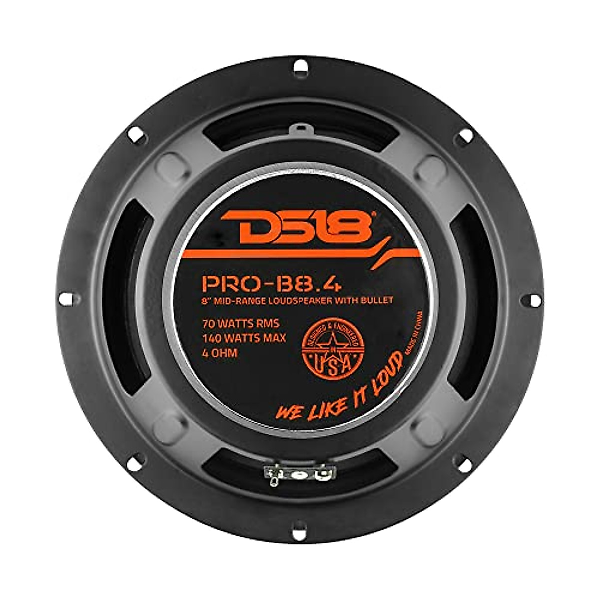 DS18 PRO-B8.4 Loudspeaker 8" Mid-Range Car Audio Speaker with Bullet 4-Ohms 140 Watts - Premium Quality Audio Speakers for Car or Truck Stereo Sound System (1 Speaker)