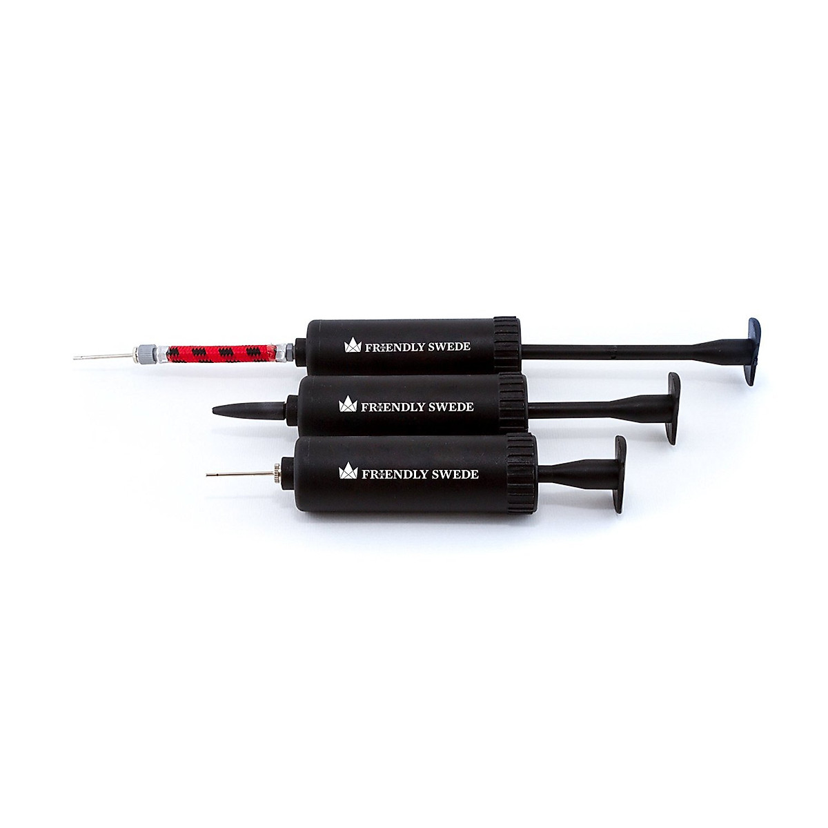 The Friendly Swede Ball Pump for Sports Balls, Including Ball Pump Needles and Nozzles, Hand Air Pump for Balls, Basketball Pump, Hand Pump for Inflatables, Soccer Ball Pump - Black (3 Pack)