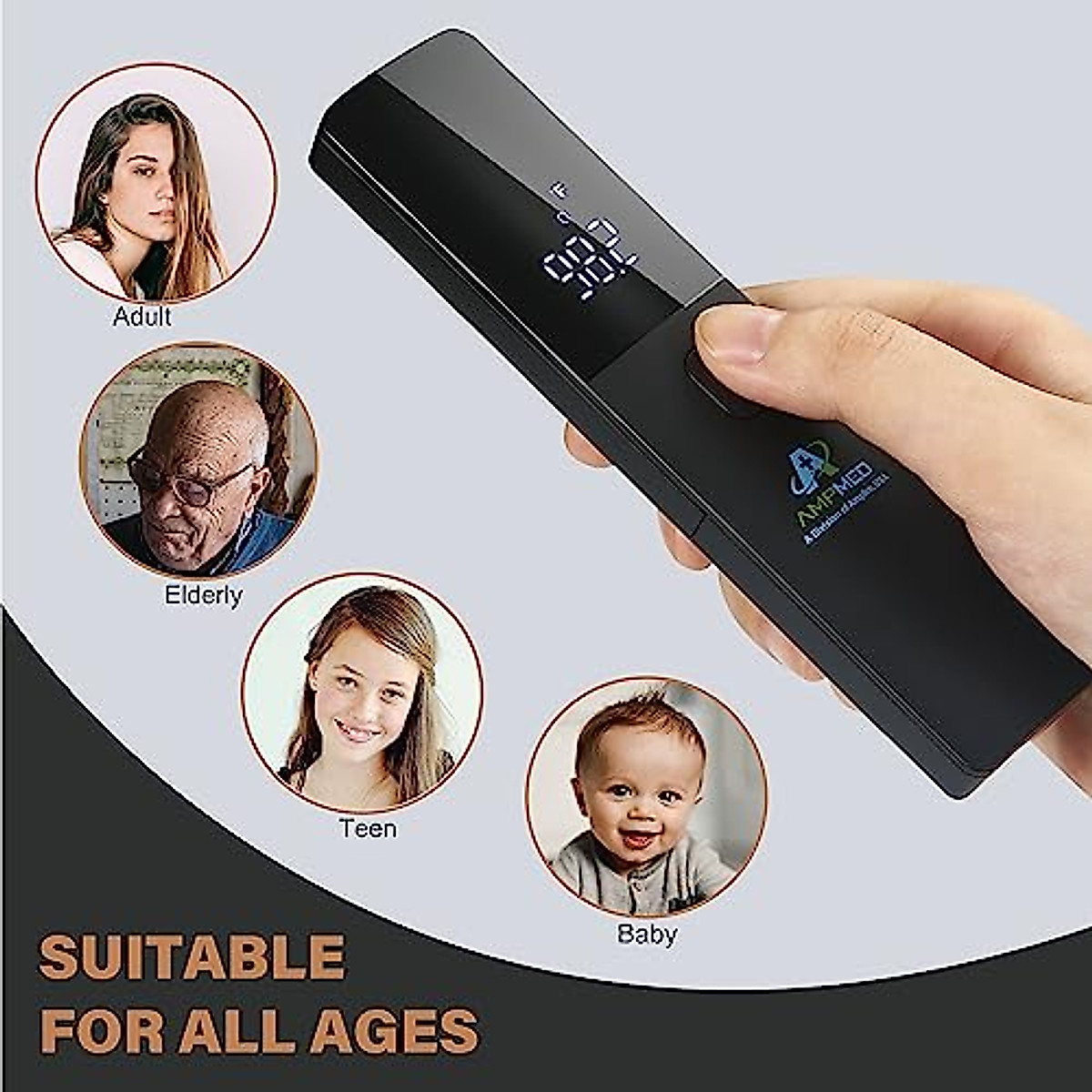 Amplim Non Contact/No Touch Digital Forehead Thermometer for Adults, Kids, and Babies, Touchless Temporal Thermometer FSA HSA Approved, Black