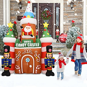 JETEHO 8.8FT Christmas Inflatables Candy Castle with Santa Nutcracker Soldier Inflatable Christmas Yard Decorations Outdoor Christmas Blow up with Build-in LED Lights for Garden Lawn Xmas Decor
