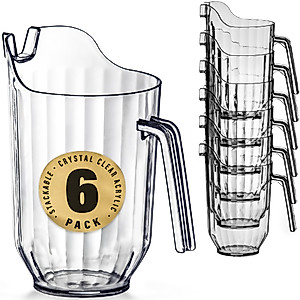 DecorRack 6 Polycarbonate Plastic Pitcher Beverage Dispenser with Pour Spout Shatterproof Catering and Restaurant Serveware for Cold Drinks, Water, Lemonade, Beer, and Sangria, 56 Ounce (6 Pack)
