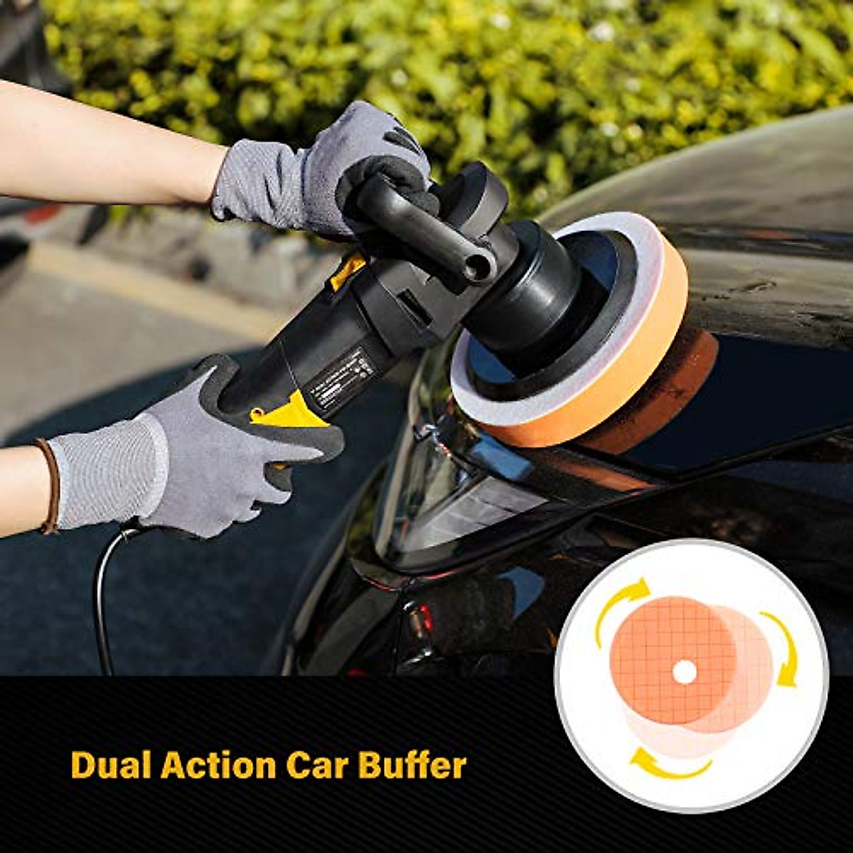 C P CHANTPOWER Buffer Polisher, 6 Inch Dual Action Polisher with Variable Speeds, Detachable Handles, Polishing Pads for Car Polishing, Sanding, Waxing