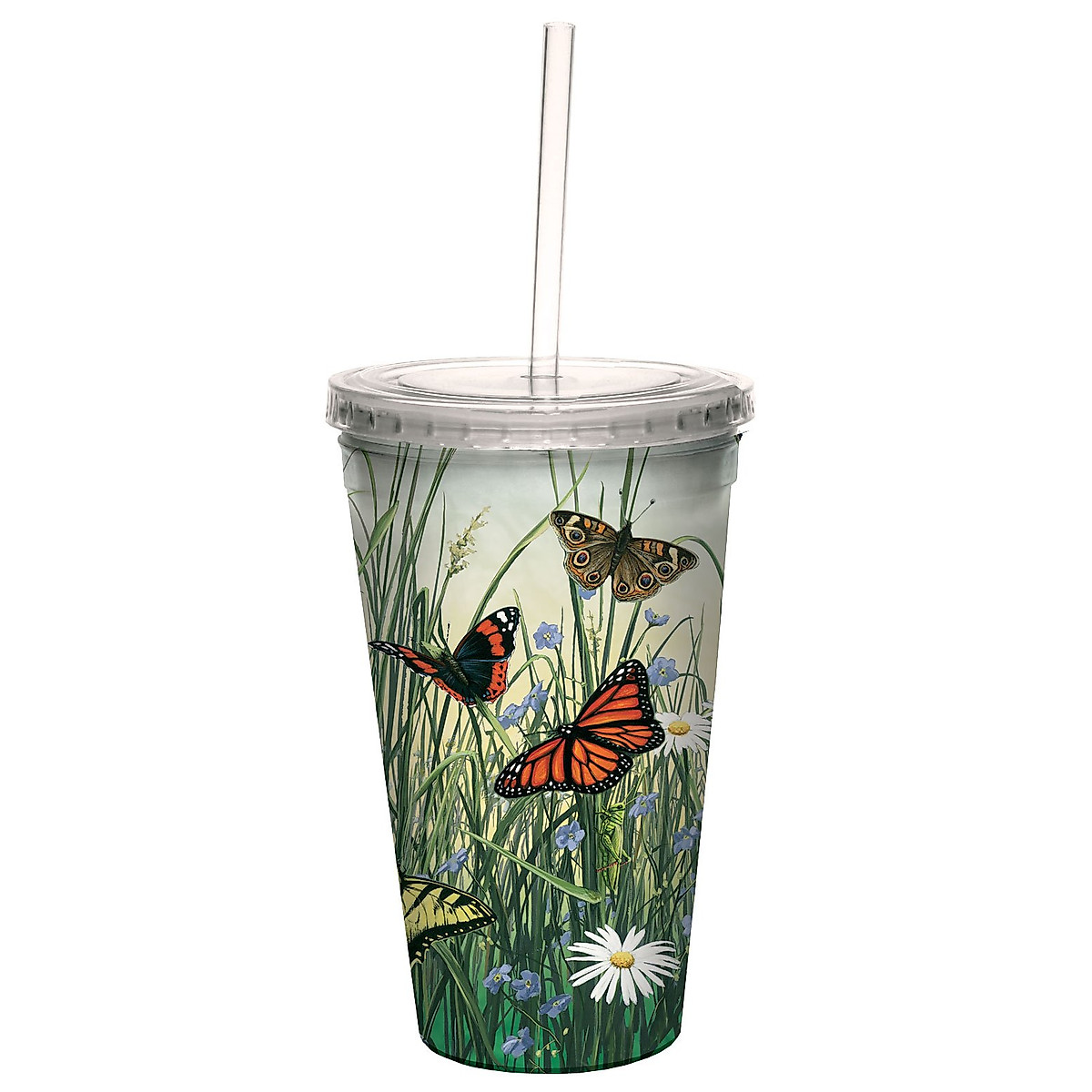 Tree-Free Greetings Butterfly Meadow by James Hautman Artful Traveler Double-Walled Acrylic Cool Cup with Reusable Straw, 16-Ounce