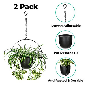 Shineloha 2 Pack Hanging Planters for Indoor Plants with 5.5" Pot (Detachable) + Hook + Chain | Hanging Planters Indoor, Ceiling Planters, Mid Century Planter for Indoor & Outdoor, NO Plant incld