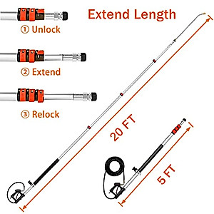 Zebby 20 FT Pressue Washer Telescopic Wand Lance Kit with Power Washer Extension, Adapters, Spray Nozzle Tips, Pivoting Coupler and Support Belt, 4000 PSI
