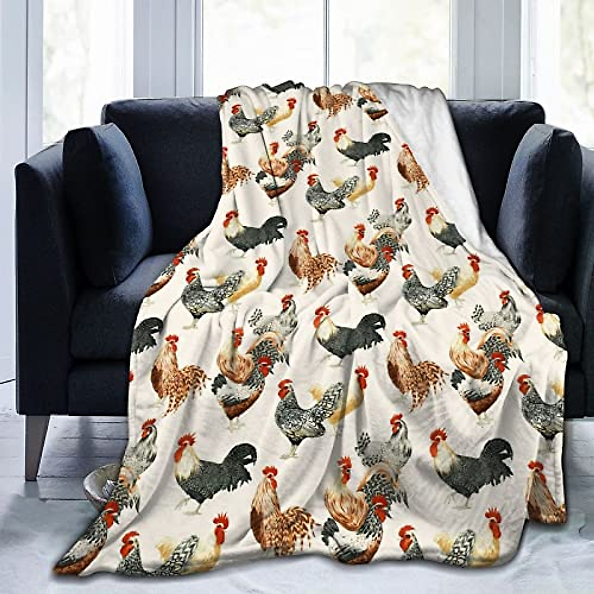 Rooster Chickens Throw Blanket Gifts for Women Flannel Fleece Fuzzy Blankets Soft Warm Cozy for Bed Couch Sofa Living Room Decor for Teens 60"x50"