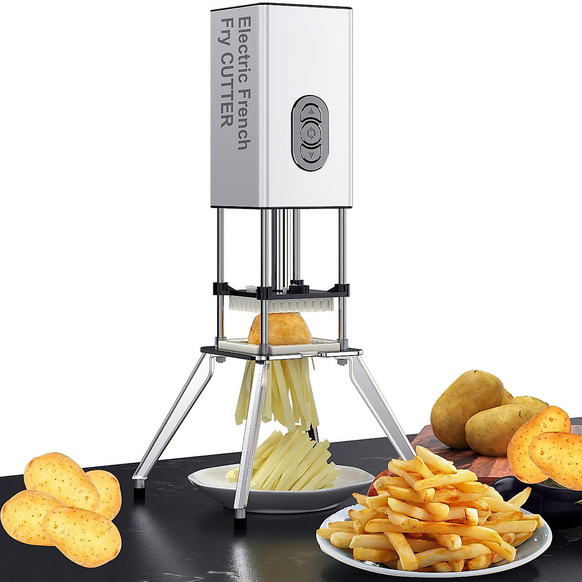 Fstcrt Electric French Fry Cutter, Vertical french fry cutter stainless steel, Professional commercial and household french fries cutter, Electric potato slicer with 1/2&3/8 Inch blade for fries