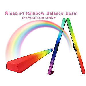 PreGymnastic Folding Balance Beam 8FT/9.5FT -Extra-Firm Suede Cover with Shinning Sticker and Carry Bag for Home/School/Club/Travel