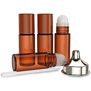 4 Pack Essential Oil Roller Bottles [Plastic Roller Ball] FREE Plastic Pippette and Funnel - Refillable Glass Color Roll On for Fragrance Essential Oil - 30ml 1 oz (ORANGE)