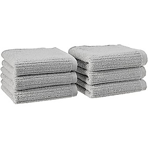 Amazon Aware 100% Organic Cotton Ribbed Bath Towels - Washcloths, 6-Pack, Light Gray