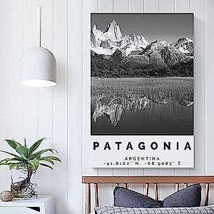 Patagonia Print Black And White Photo, Patagonia Wall Art, Patagonia Travel Poster, Patagonia Photo Canvas Art Poster And Wall Art Picture Print Modern Family Bedroom Decor Posters 24x36inch(60x90cm)