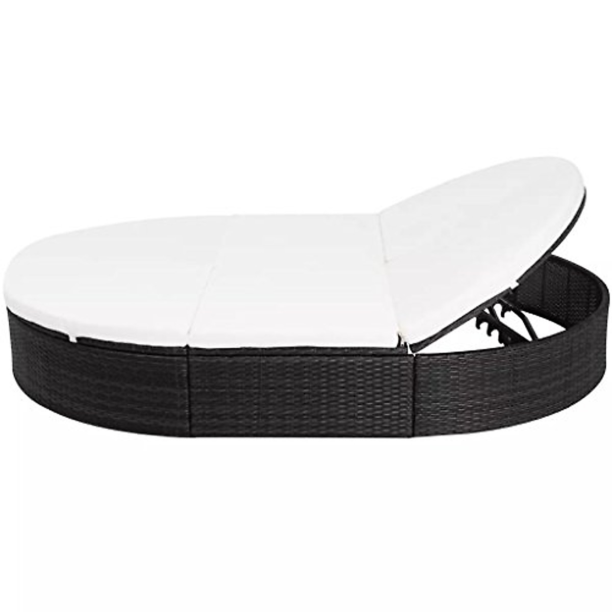 vidaXL 2-Person Patio Sun Lounger Bed Black Rattan Garden Daybed Chaise Lounger with Adjustable Backrests and Cushion Outdoor Backyard Lawn Furniture 78.7" x 55.1" x 11" (L x W x H)