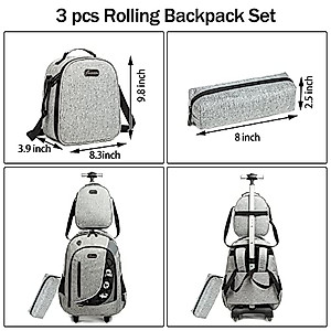 MOHCO Rolling Backpack 18inch with Lunch Bag and Pencil Case Wheeled School Bookbag for Boys and Girls