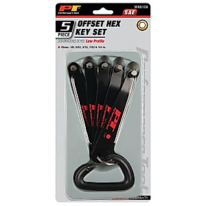 Performance Tool W86108 SAE Low Profile Offset Hex Key Wrench Tool Set for Workshops and Garages, Black, 5-Piece Set