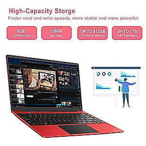 Ruzava Windows 10 Laptop Computers, 14" 6GB RAM 128GB SSD Support 1TB SSD Expansion, 1920x1080 FHD Traditional Laptop for Work Study Entertainment-Red