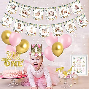 Wild One Birthday Decorations for Girl, 1st Birthday Girl Decorations Supplies Kit, Wild One Monthly Photo Banner, Boho Floral Wild One Balloon Garland, 1st Birthday Crown, Cake Toppers, Birthday Sign